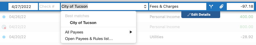 Editing transactions