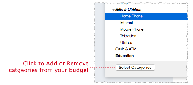 Adding or removing categories or accounts from your budget