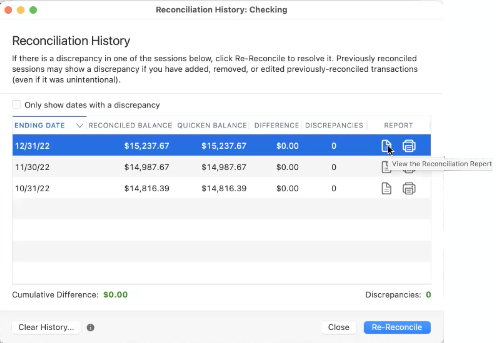 Using Reconciliation History to fix a previous reconciliation