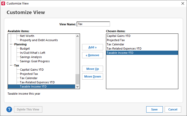 How do I customize a view on the Home tab? (Classic Dashboard)