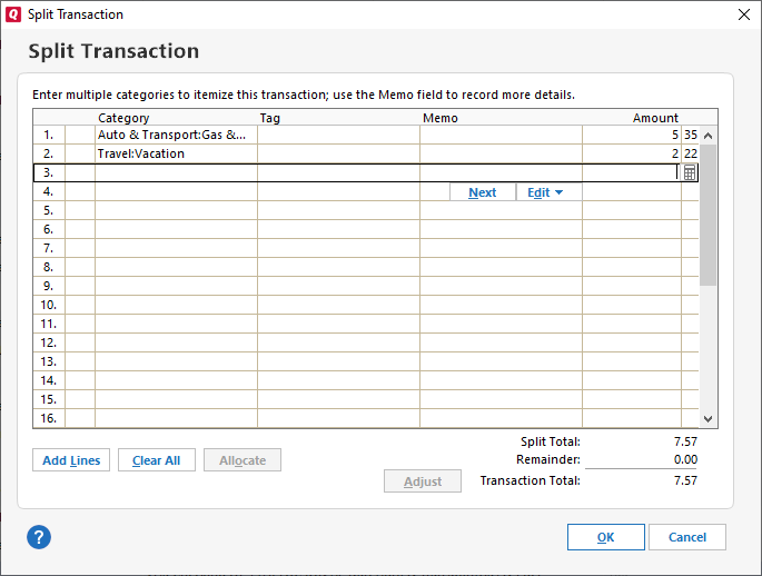 How do I record a split transaction?